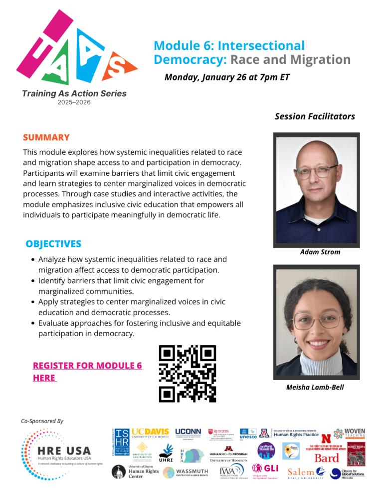 The 2025-2026 Training As Action Series (TAAS) resumes on January 26 ...